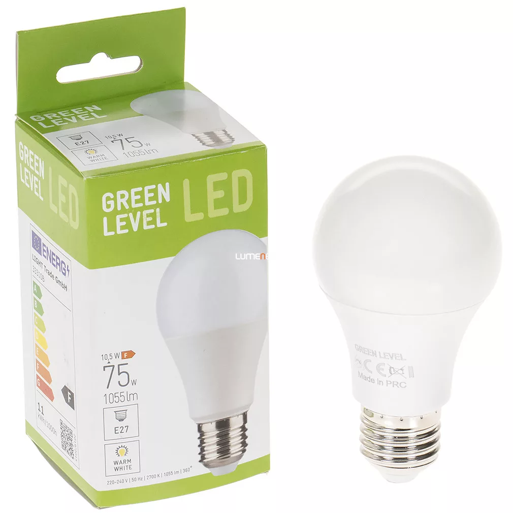 LED izzó, E27, 10.5W~75W, meleg fehér – Green Level - Műszaki Pince